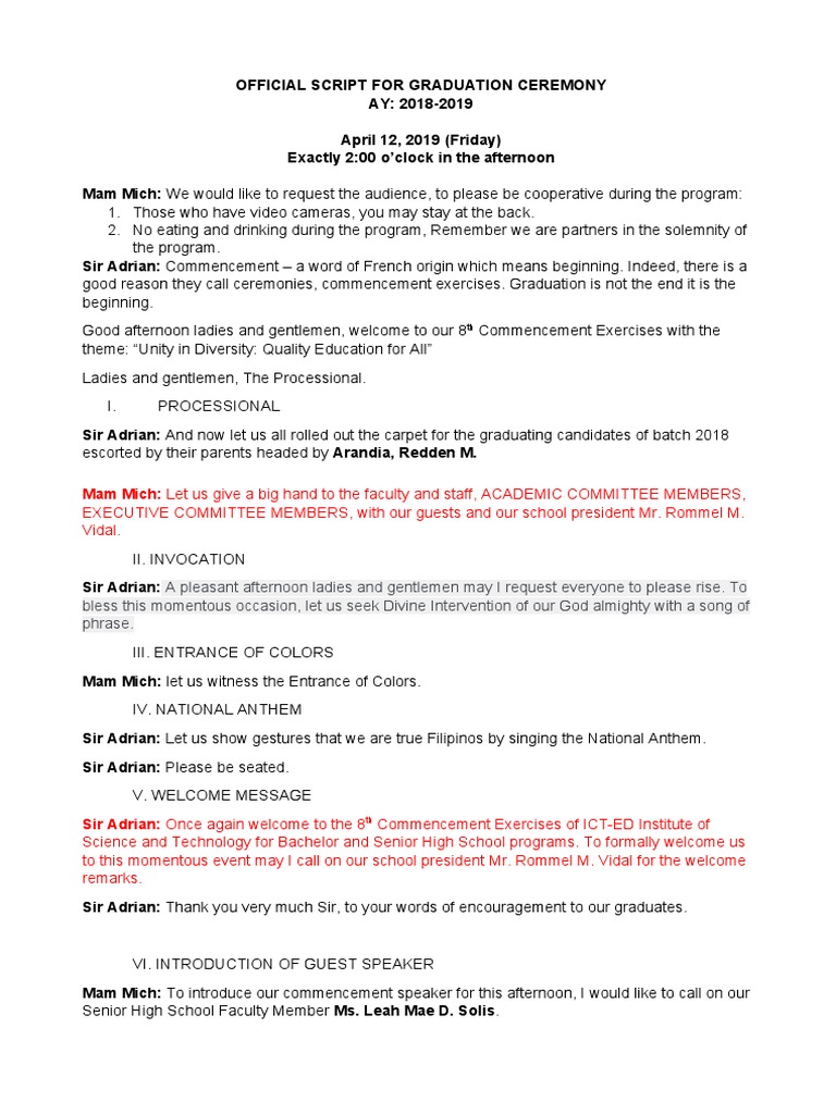 Graduation 2019 Script | PDF