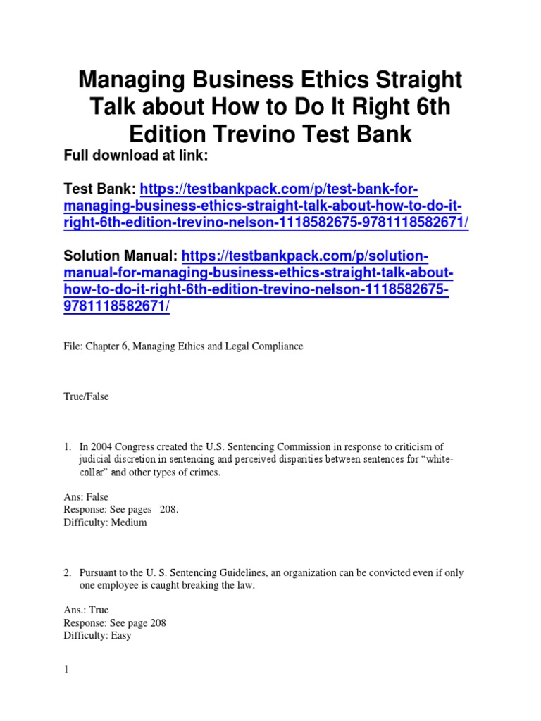 Managing Business Ethics Straight Talk About How To Do It Right 6th ...