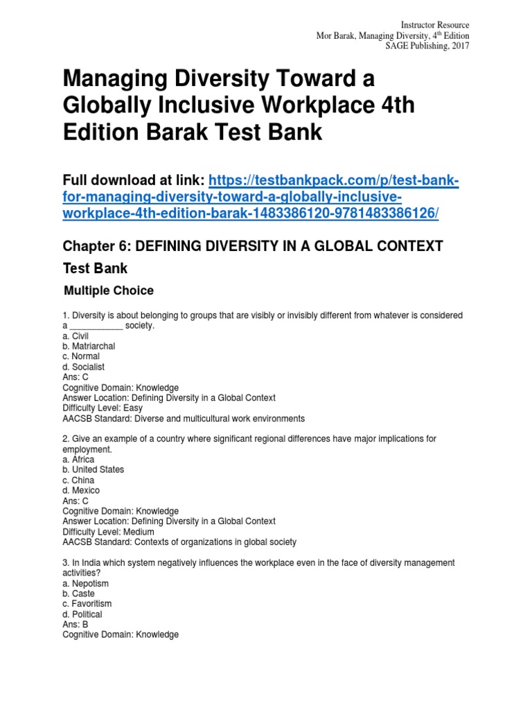 Managing Diversity Toward A Globally Inclusive Workplace 4th Edition ...