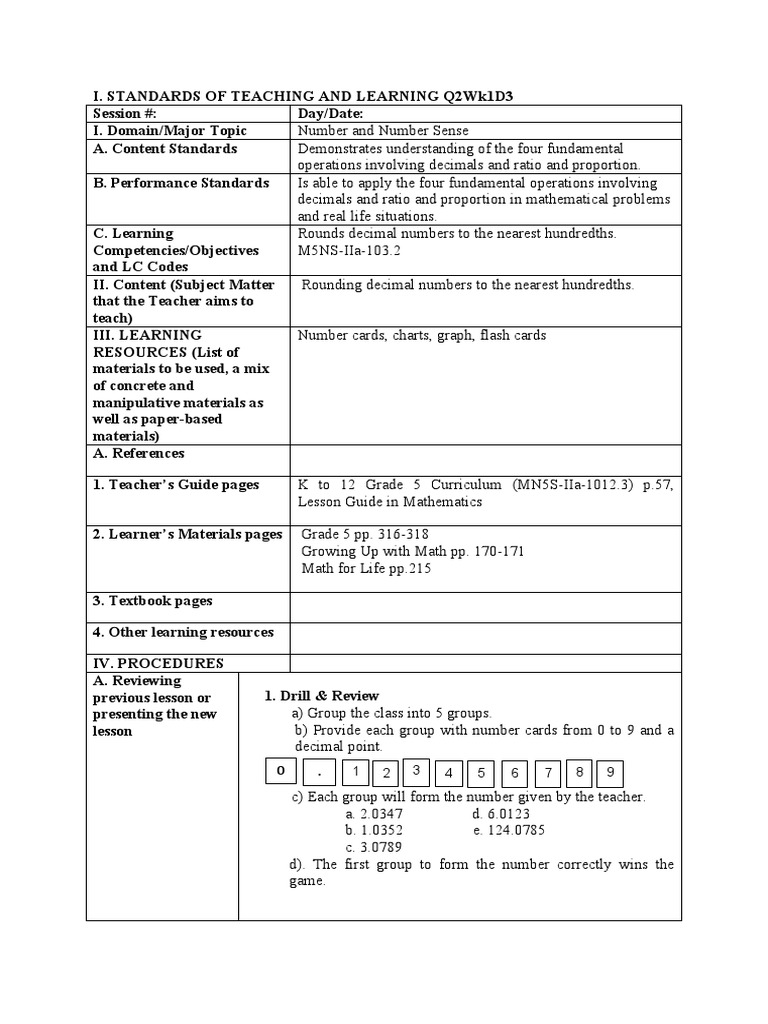 Math 5 Q2 W1 D3 | PDF | Mathematics | Learning