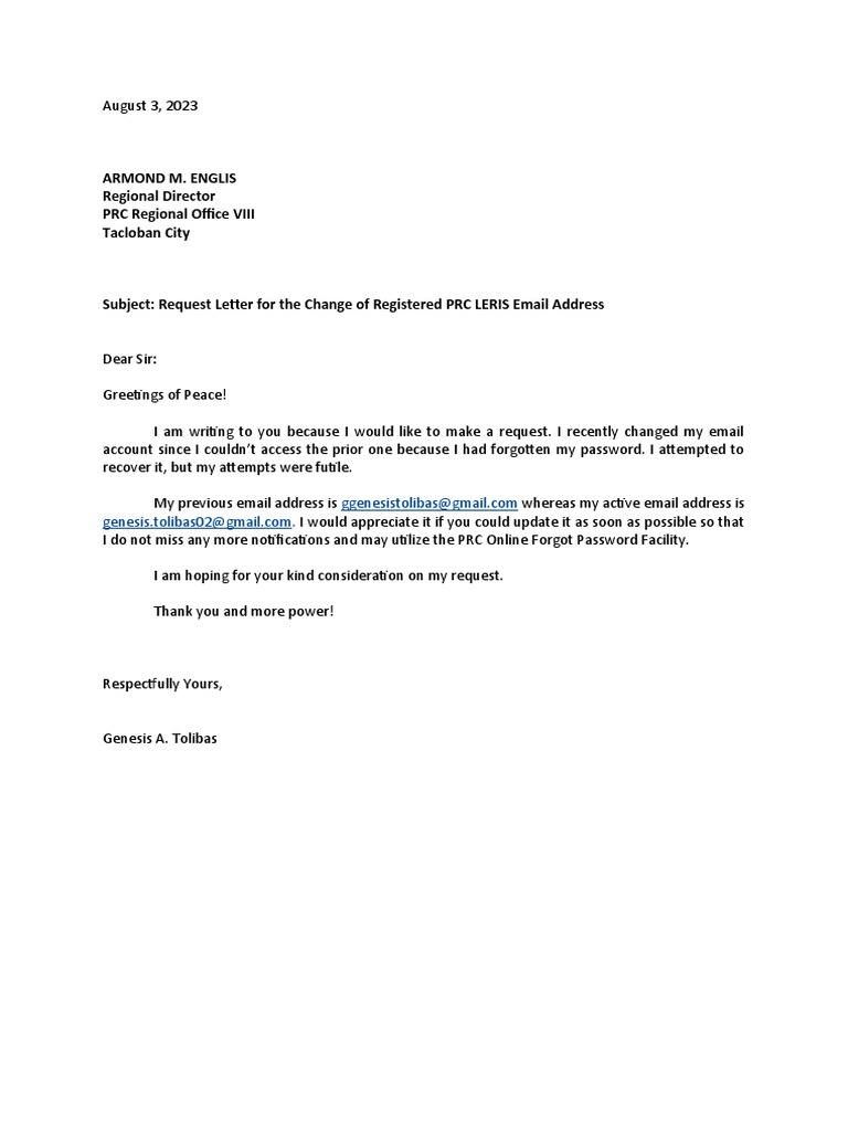 Request Letter PRC | PDF