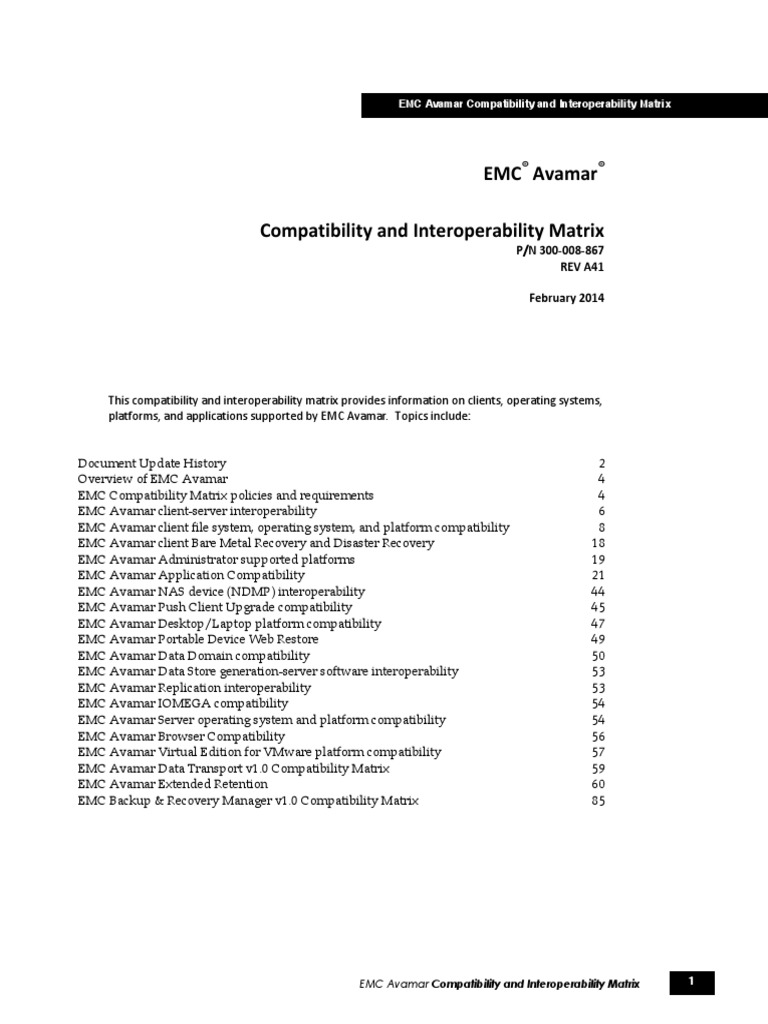 Emc Avamar Compatibility and Interoperability Matrix | PDF | Computer ...