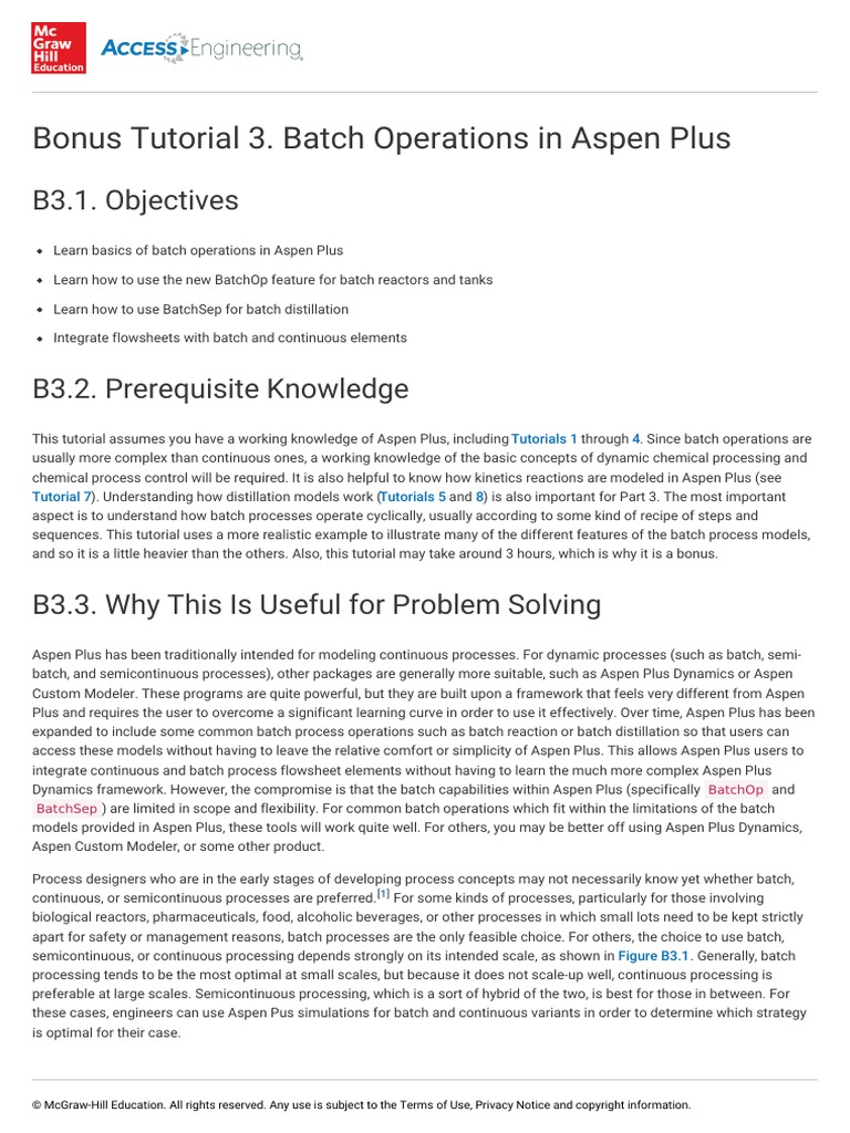 Batch Operations in Aspen Plus | PDF