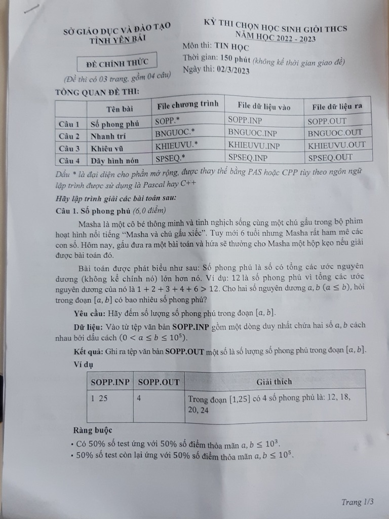 2023 hsg9 Yenbai Chuyentin - Pro | PDF