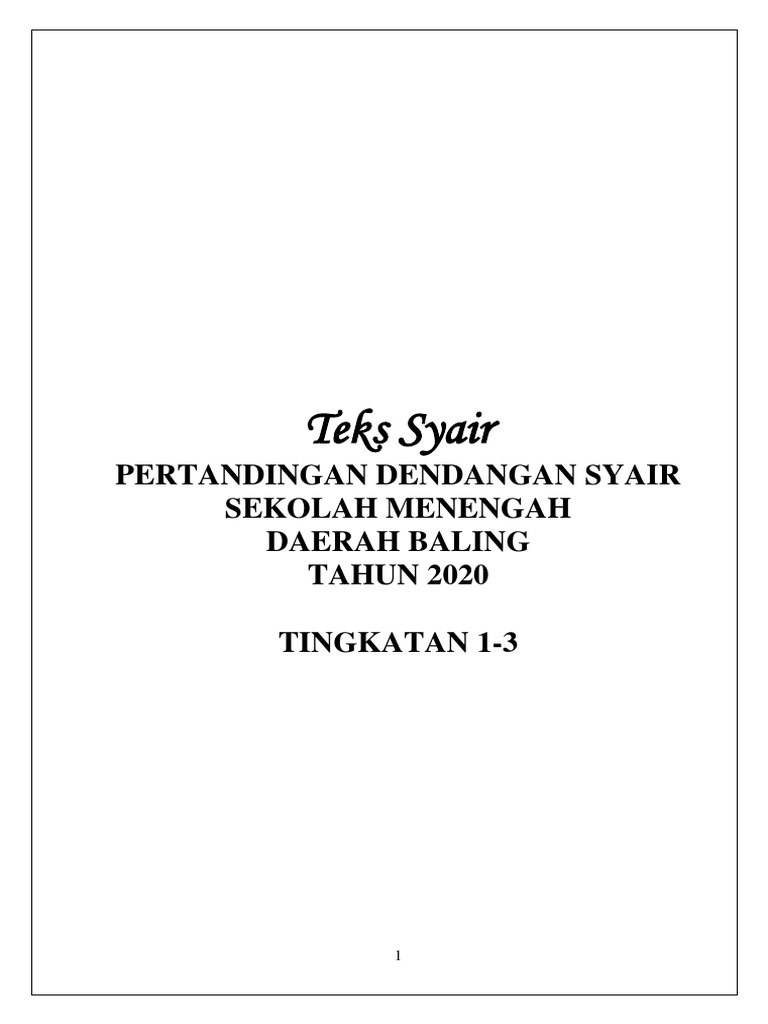 Teks Syair Sekolah Menengah Daerah Baling 2020 | PDF