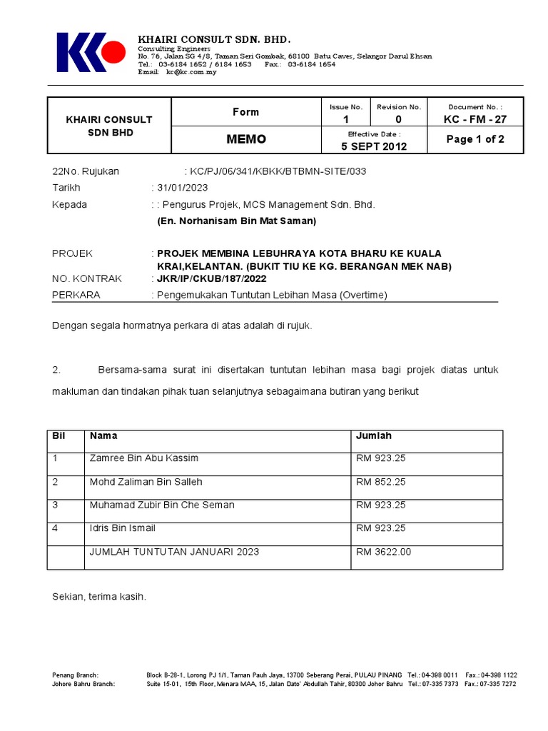 Surat Tuntutan Ot | PDF