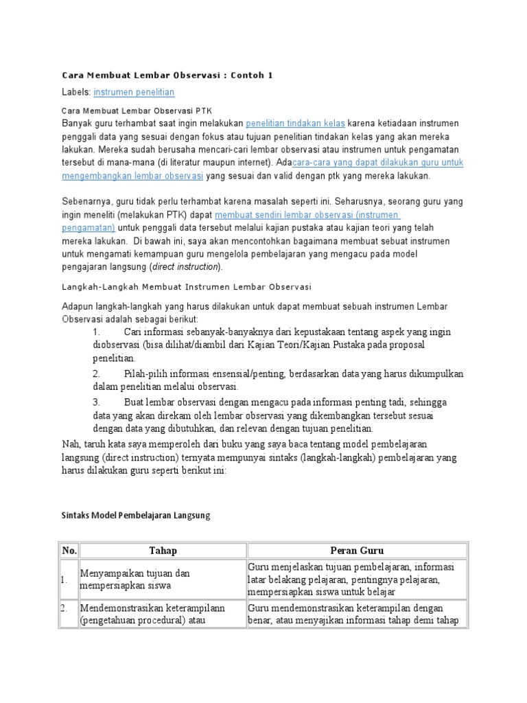 Cara Membuat Lembar Observasi PTK | PDF