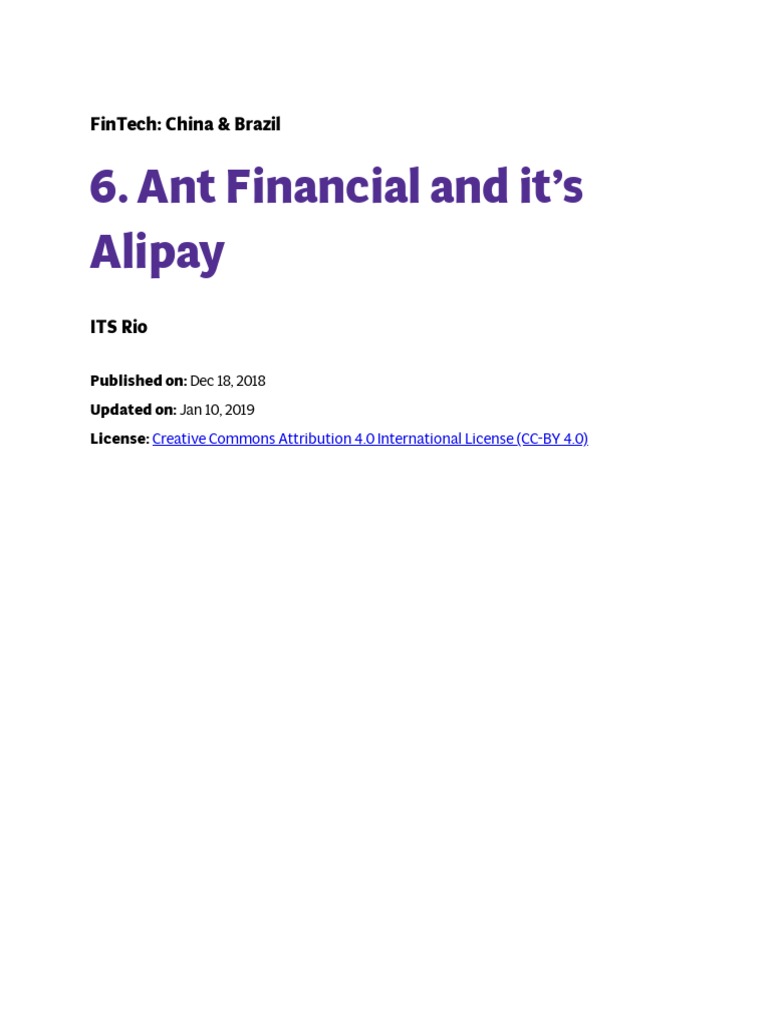 Ant Financial and It'S Alipay: Fintech: China & Brazil | PDF