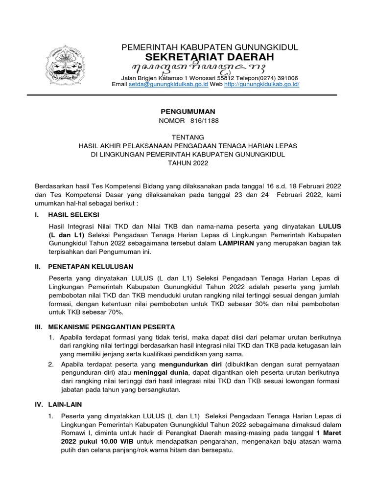33pengumuman Akhir THL 2022 | PDF
