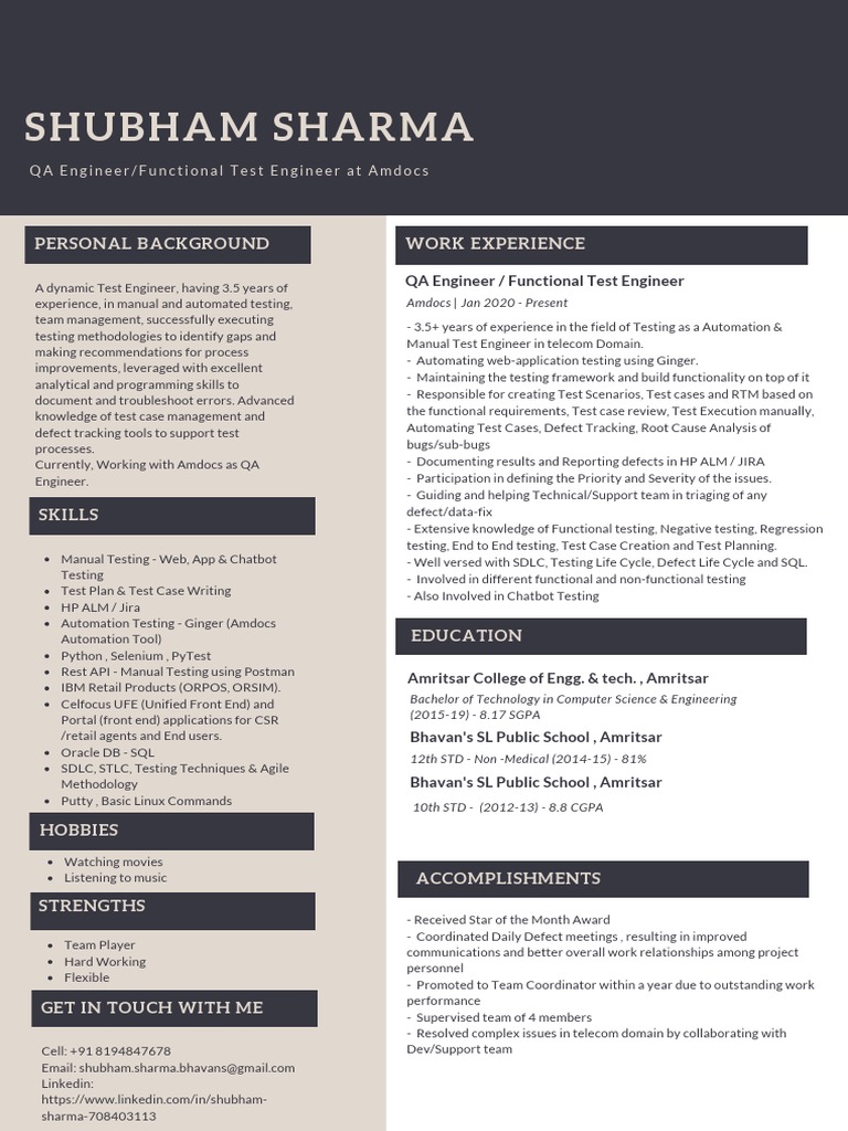 Resume - Shubham Sharma - QA at Amdocs Gurgaon - 3.5 YOE | PDF ... Resume - Shubham Sharma - QA at Amdocs Gurgaon - 3.5 YOE | PDF ...