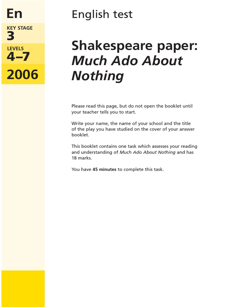 Shakespeare Paper:: Much Ado About Nothing | PDF | Much Ado About Nothing