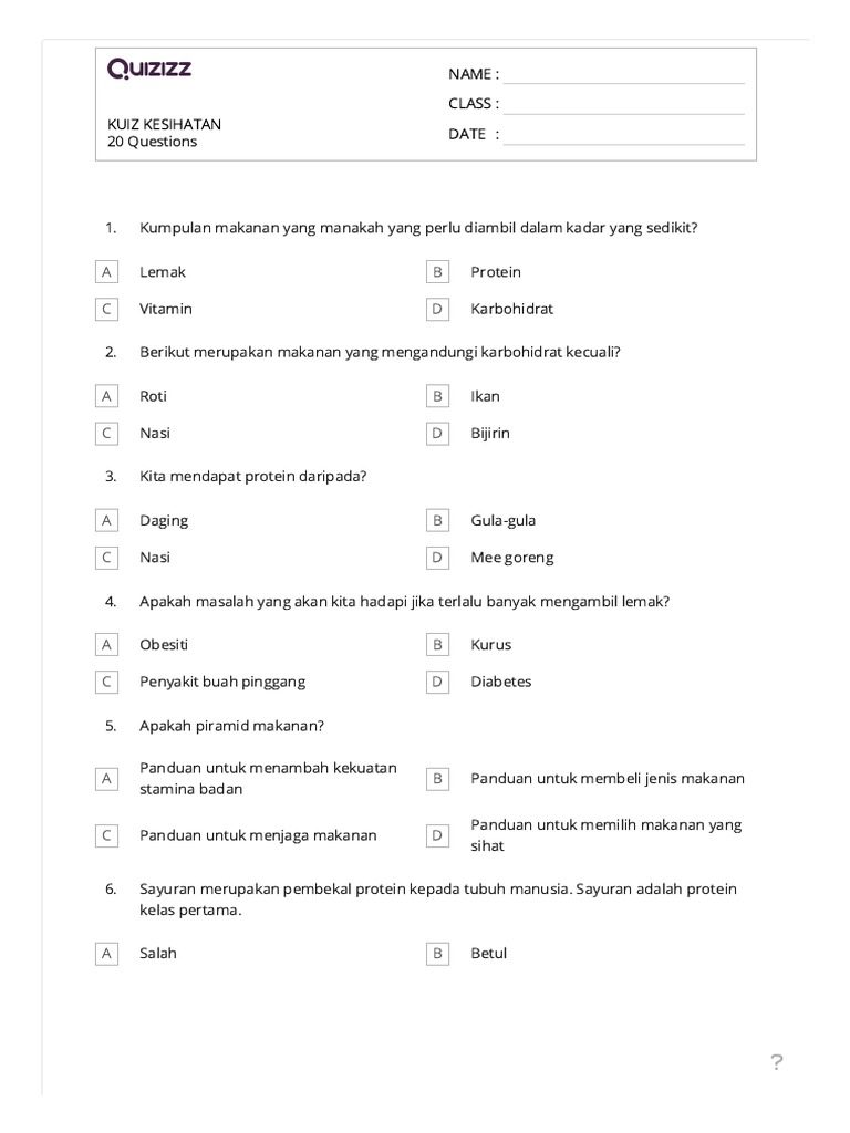 Kuiz Kesihatan | PDF