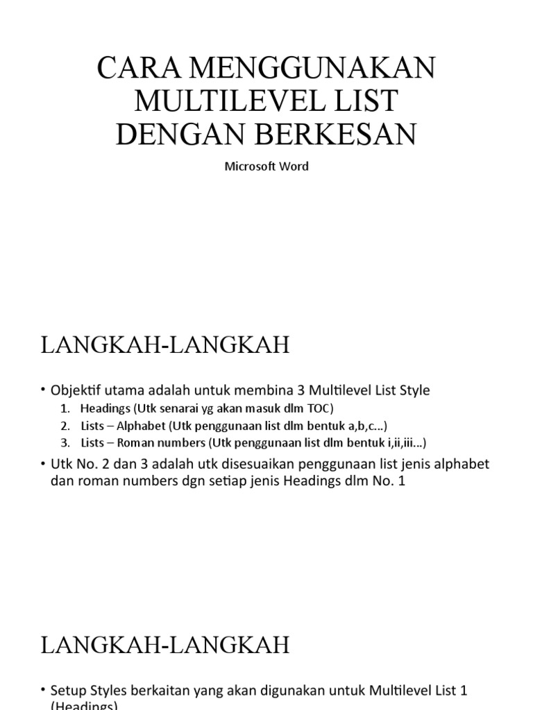 Cara Menggunakan Multilevel List Dengan Berkesan | PDF
