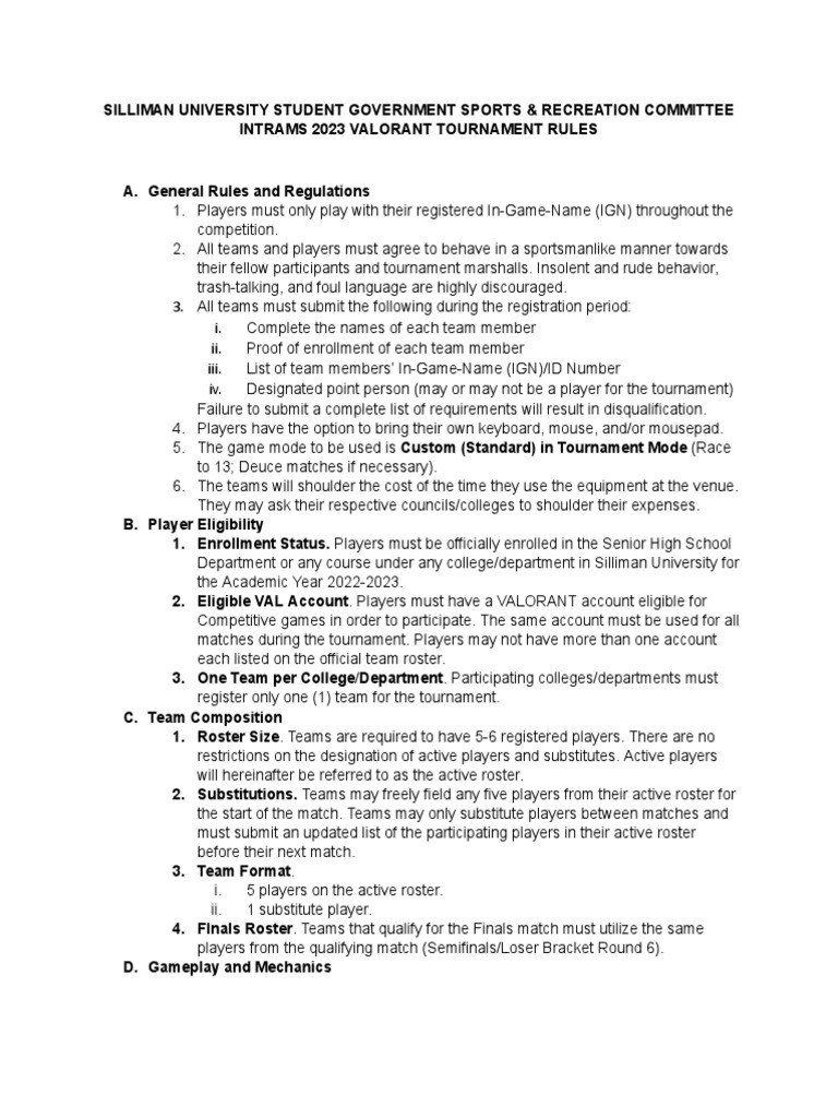 Intrams 2023 Valorant Tournament Rules | PDF