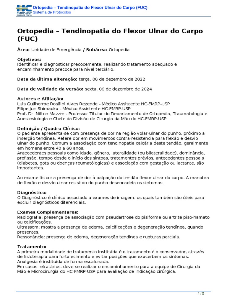 Ortopedia Tendinopatia Do Flexor Ulnar Do Carpo FUC | PDF | Sistema de saúde | Especialidades ...