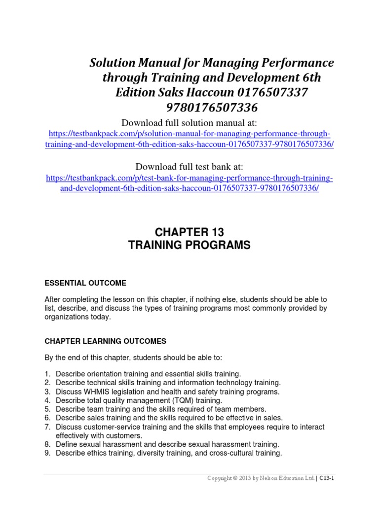 Managing Performance Through Training and Development 6th Edition Saks ...