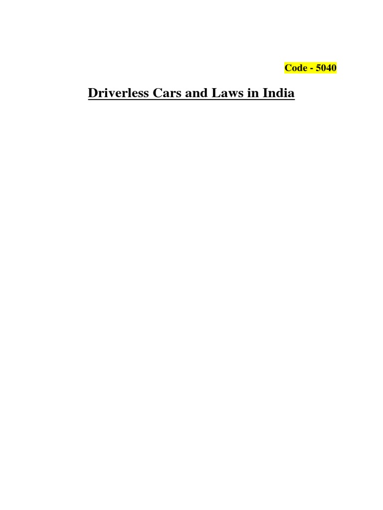 Driverless Cars And Laws In India Code 5040 PDF