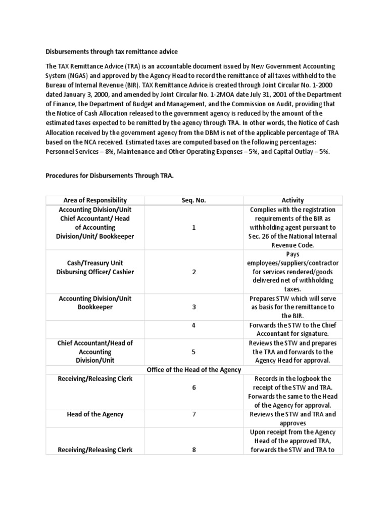 Disbursements Through Tax Remittance Advice | PDF | Debits And Credits | Bookkeeping