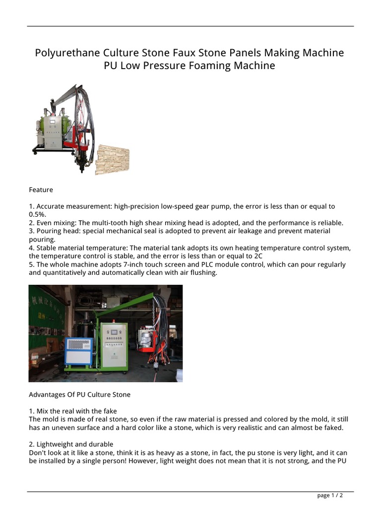 Polyurethane Culture Stone Faux Stone Panels Making Machine Pu Low ...