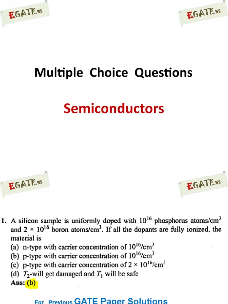 Multiple Choice Questions - Semiconductors | PDF