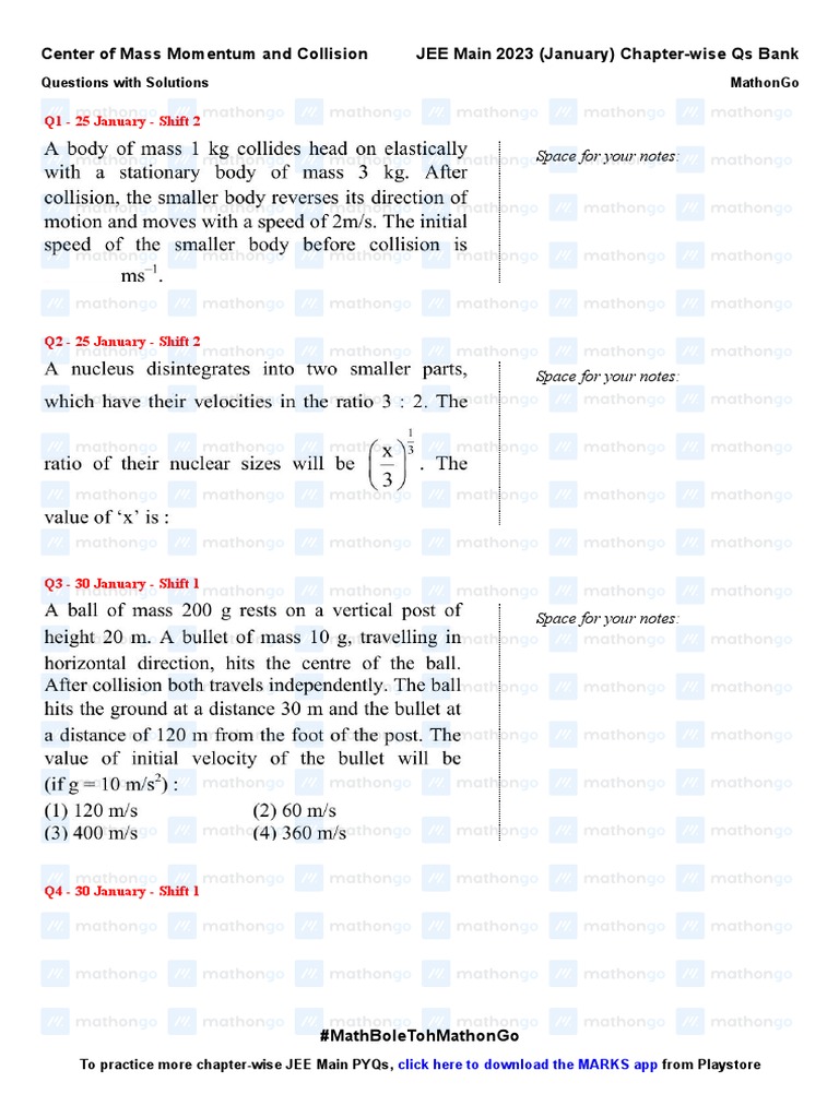 Center of Mass Momentum and Collision - JEE Main 2023 January Chapter ...