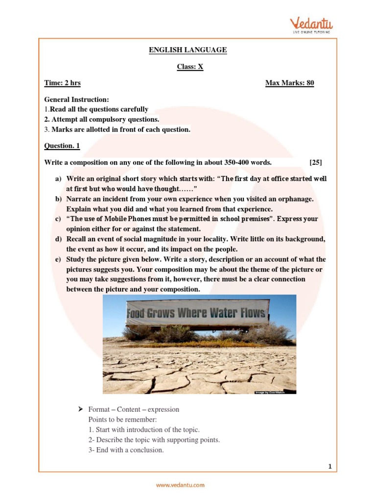 ICSE Sample Papers For Class 10 English Paper 1 | PDF