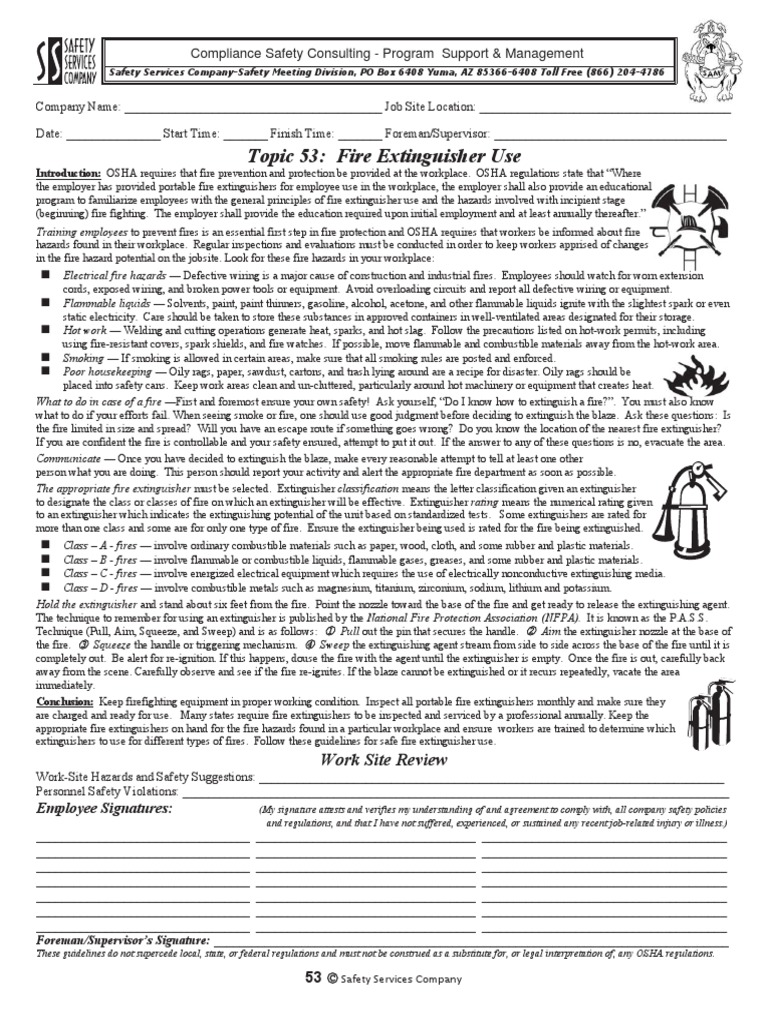 Safety Topic 053 Fire Extinguisher Use | PDF