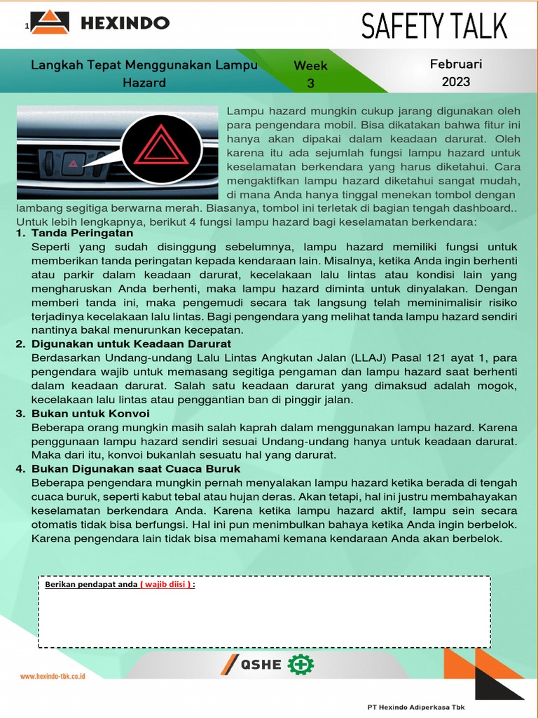 Materi Safety Talk Februari 2023 Minggu - Ke 3 - Langkah Tepat ...