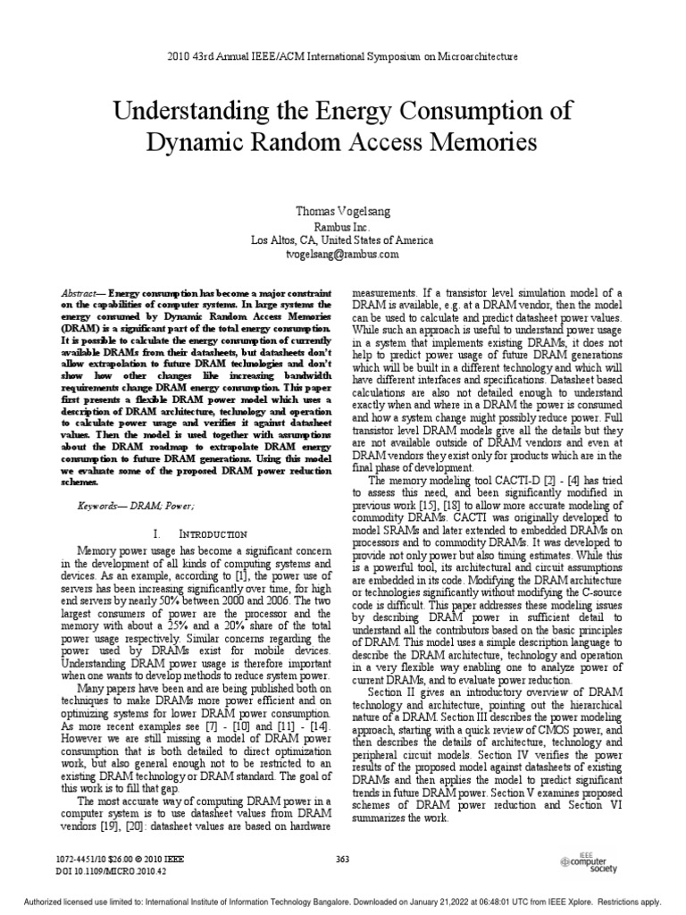 Understanding The Energy Consumption of Dynamic Random Access Memories | PDF