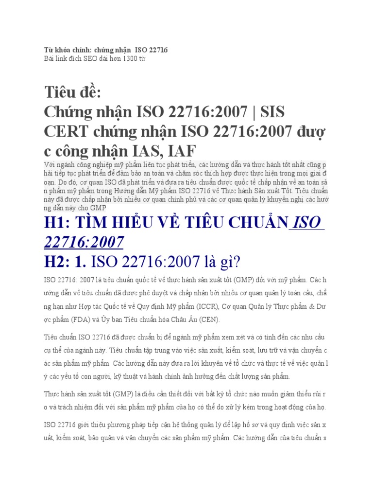 chung nhan iso 22716 | PDF