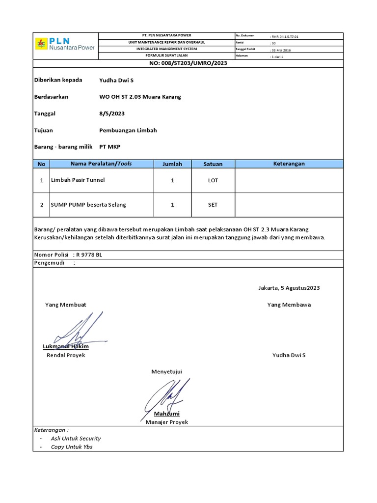 Surat Jalan PT MKP | PDF