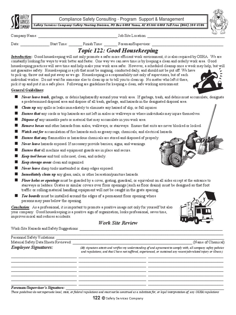 Safety Topic 122 Good Housekeeping | PDF