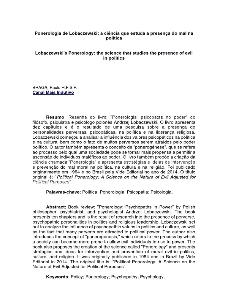 Ponerologia de Lobaczewski, A Ciência Que Estuda A Presença Do Mal Na ...