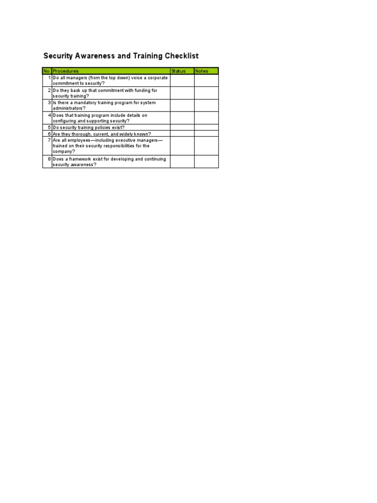 Security Awareness Training Checklist | PDF | Career & Growth