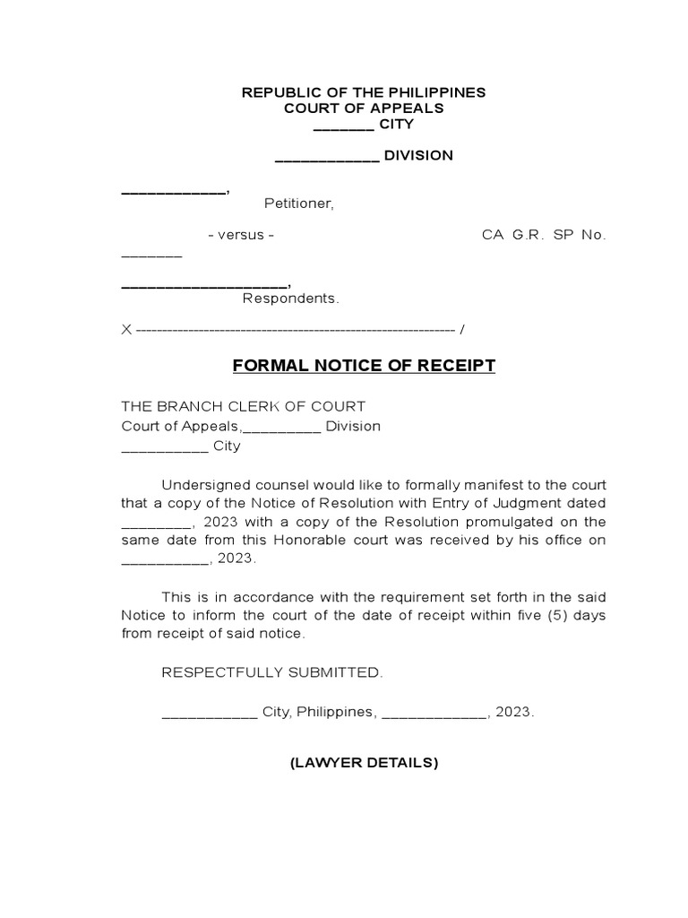 Receipt Notice To Court | PDF