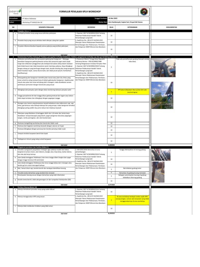 Penilaian KPLH Workshop WASCO KM 30 - Mei 2023 | PDF