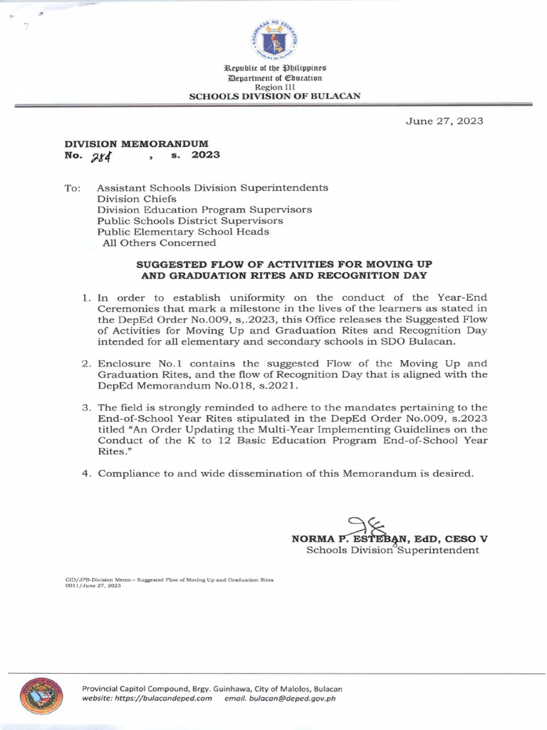 Suggested Flow of Activities for Moving Up and Graduation Rites and ...