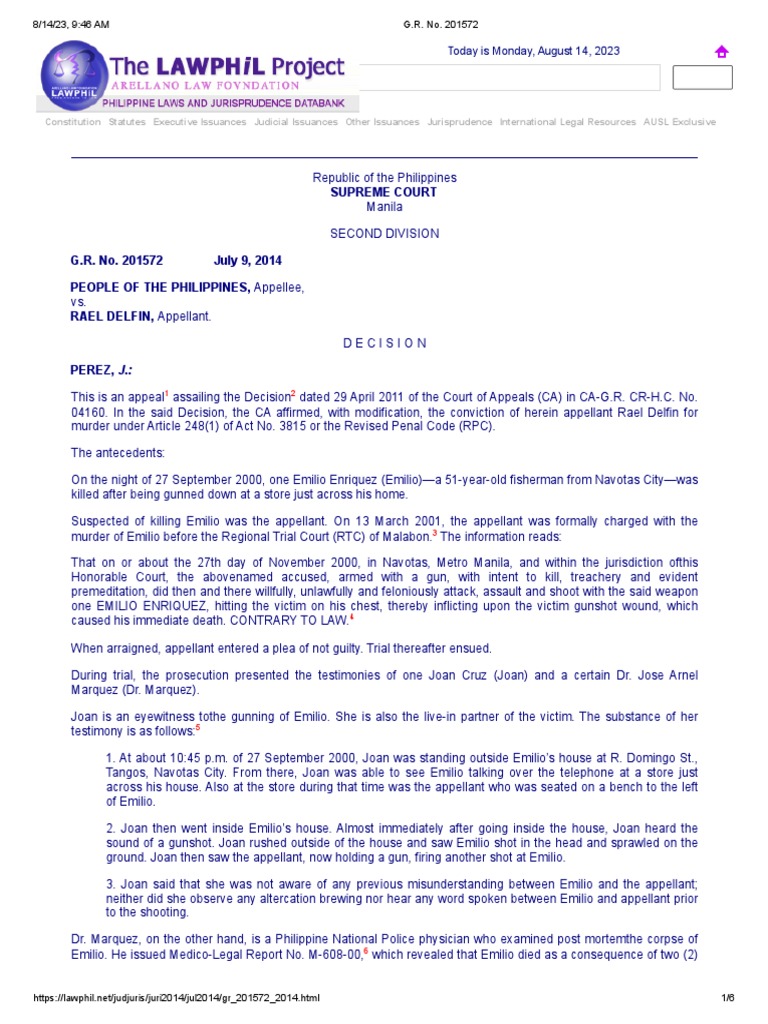 Supreme Court Ruling on Murder Case | PDF