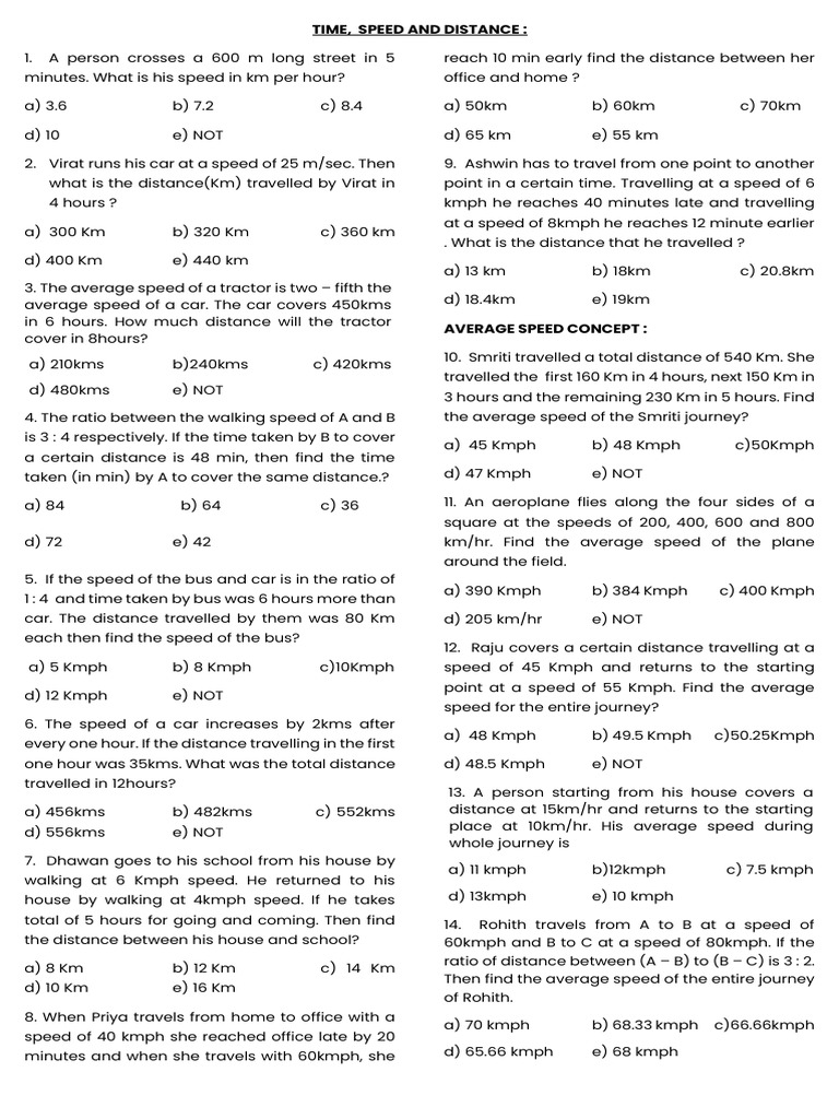 Time Speed and Distance - Placement QB | PDF