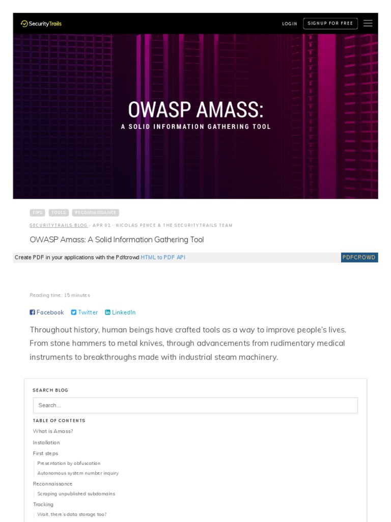 OWASP Amass- A Solid Information Gathering Tool | PDF