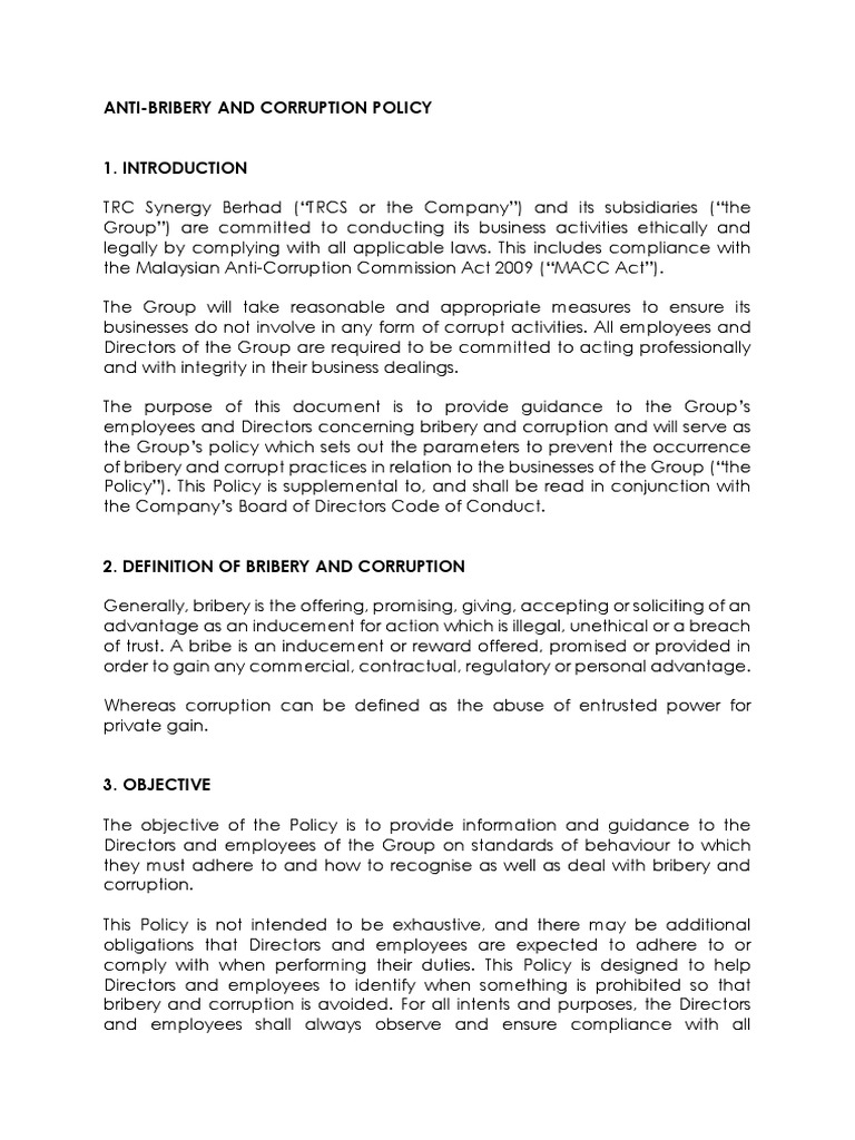 Anti Bribery and Corruption Policy | PDF | Bribery | Whistleblower