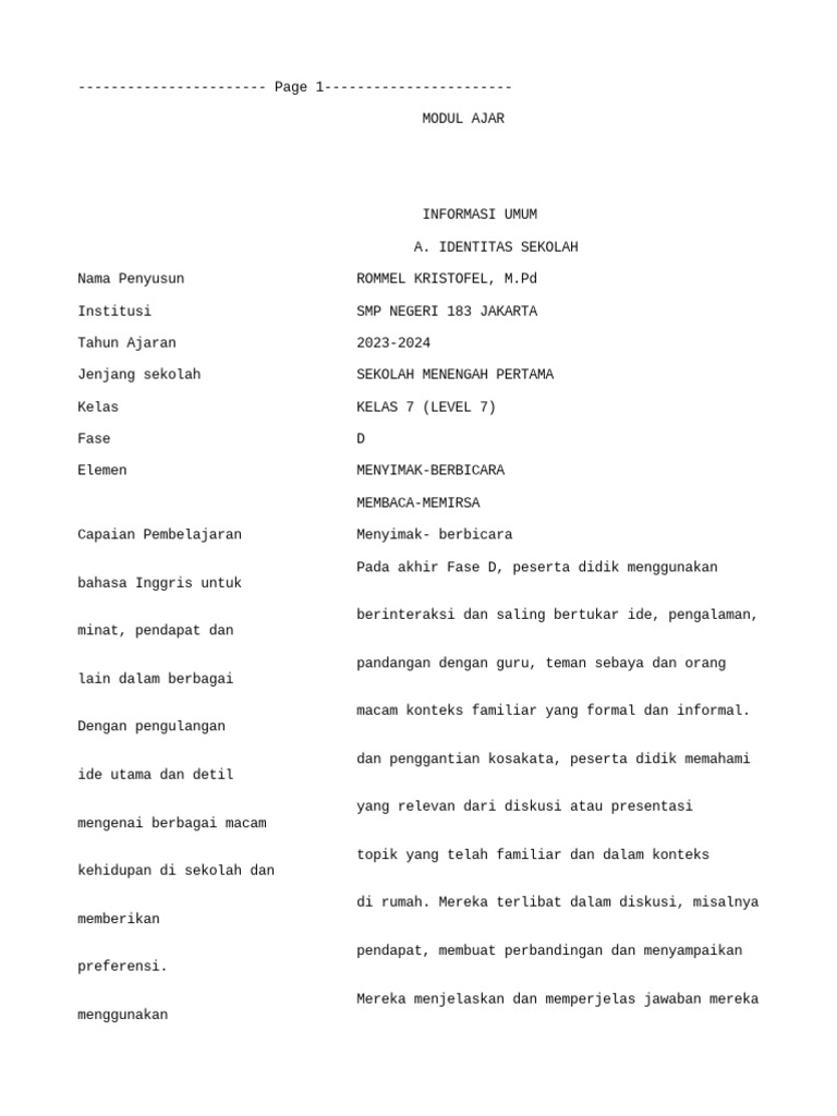 RPP Kelas 7 (R Kristofel) | PDF | Karier & Perkembangan