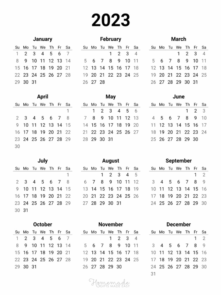 Year Calendar Simple Portrait 2023 | PDF