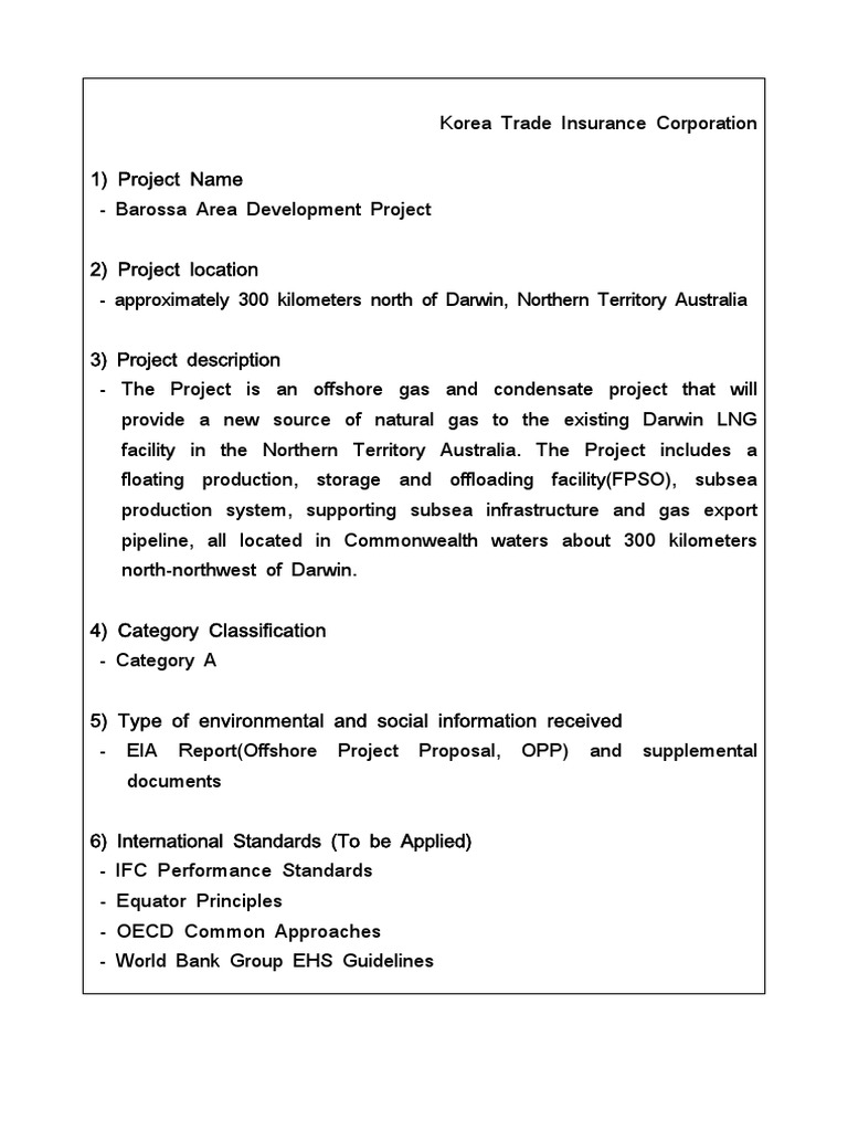 Barossa Gas Project Overview and Standards | PDF