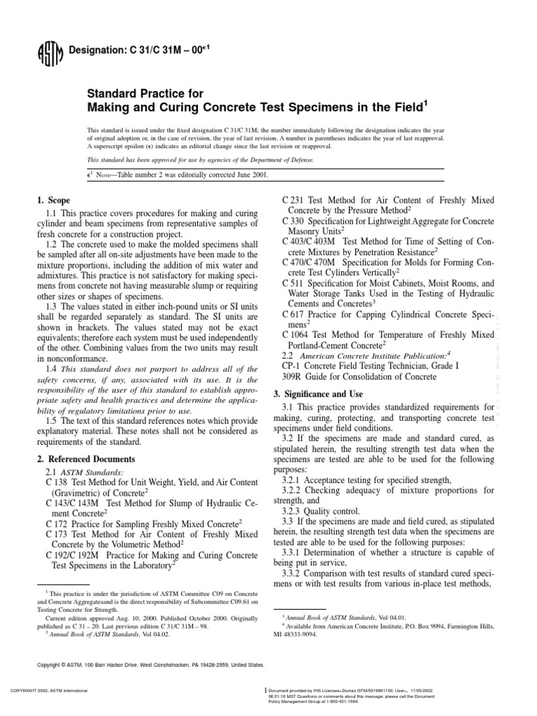 Astm C31-C31M | PDF