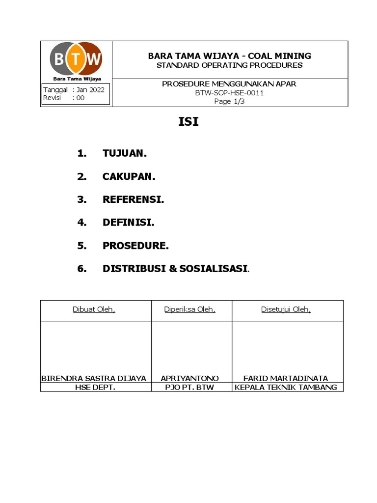 Sop Hset 0011 Menggunakan Apar Pdf