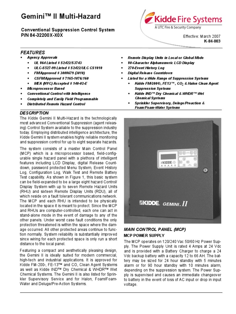 Kidde Fire Systems Gemini II Multihazard | PDF