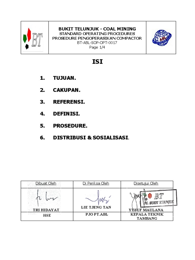 Sop Opt 0017 Mengoperasikan Compactor | PDF | Bisnis | Teknologi & Rekayasa