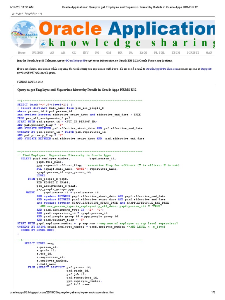 Oracle Applications - Query To Get Employee and Supervisor Hierarchy ...