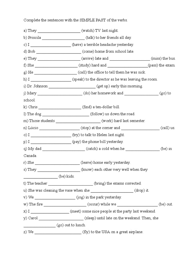 Past Tense Exercise | PDF